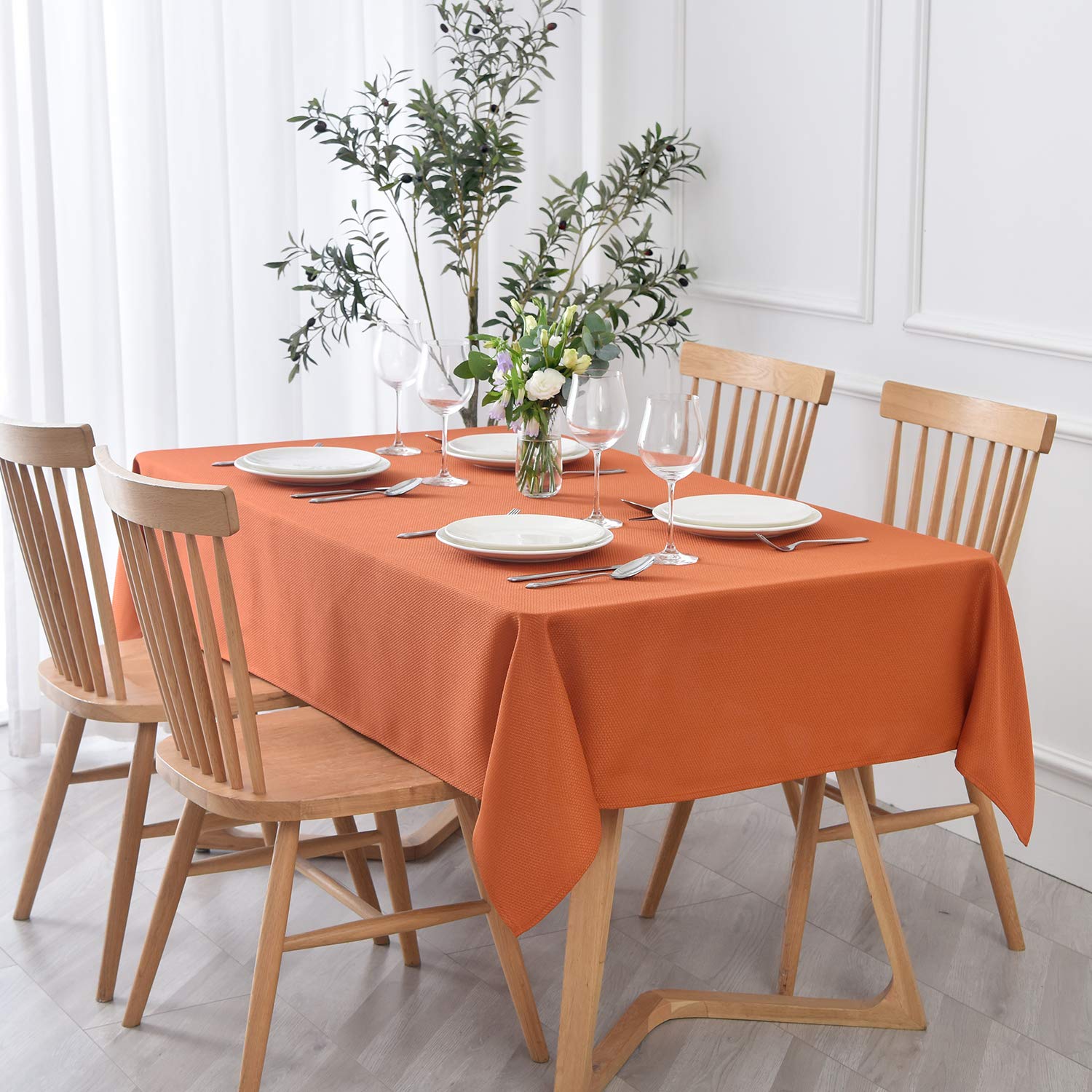 maxmill Rectangle Textured Tablecloth Waterproof Spillproof Wrinkle Free Table Cloth, Kitchen Dining Tabletop Thanksgiving Decoration, Table Cover for Outdoor and Indoor, 52 x 70 Inch, Rust