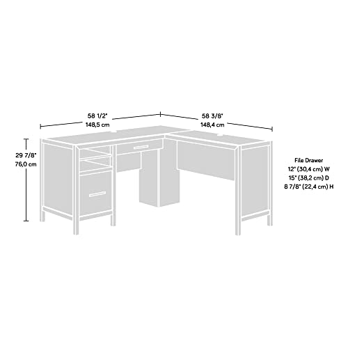 Sauder Pacific View L-Desk, L: 58.47" x W: 58.43" x H: 29.92", Prime Oak Finish