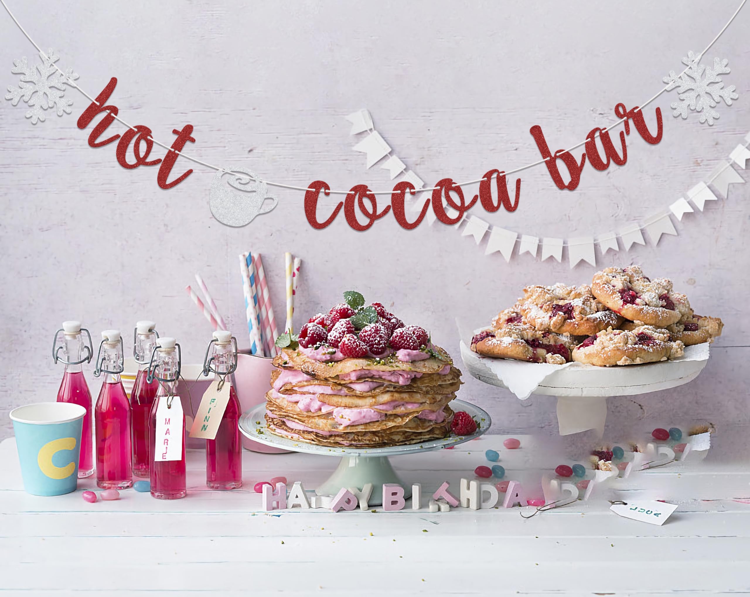 Hot Cocoa Bar Banner, Hot Chocolate Bar Decorations, Hot Cocoa Bar Decorations, It’s Cold Outside Bar Sign, Wintertime Holidays Christmas Party Decor Red Silver