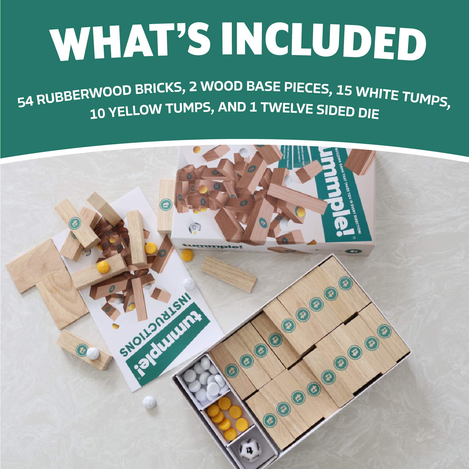 Tummple - Wooden Block Stacking Tower Game – Fun Party Game & Family Board Game for Kids, Teens, & Adults – STEM Educational Game