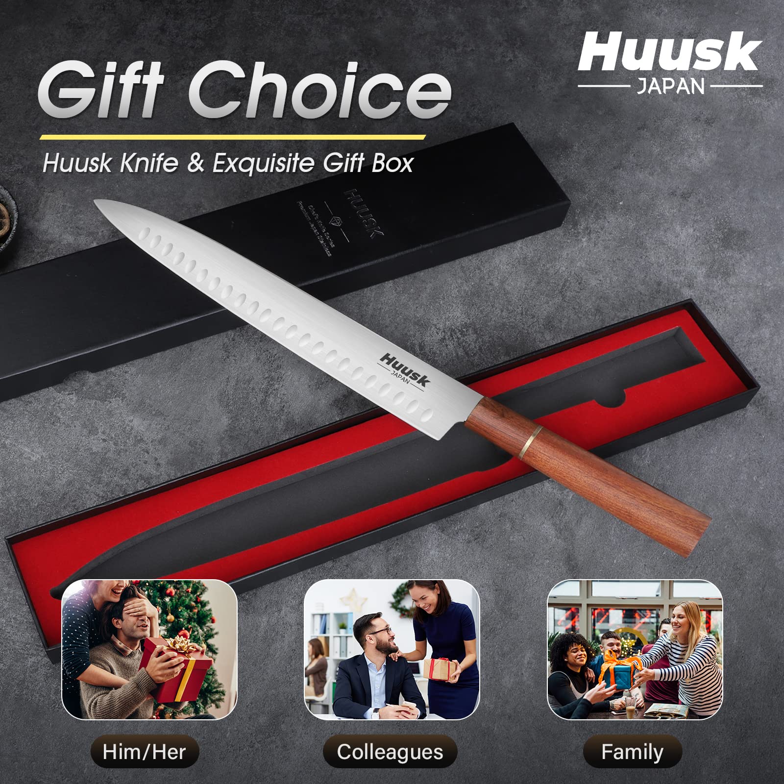 Huusk Janpan Knife 7 Inch Brisket Trimming Boning Knife and 11" Meat Slicing Knife Bundle for Smoked BBQ