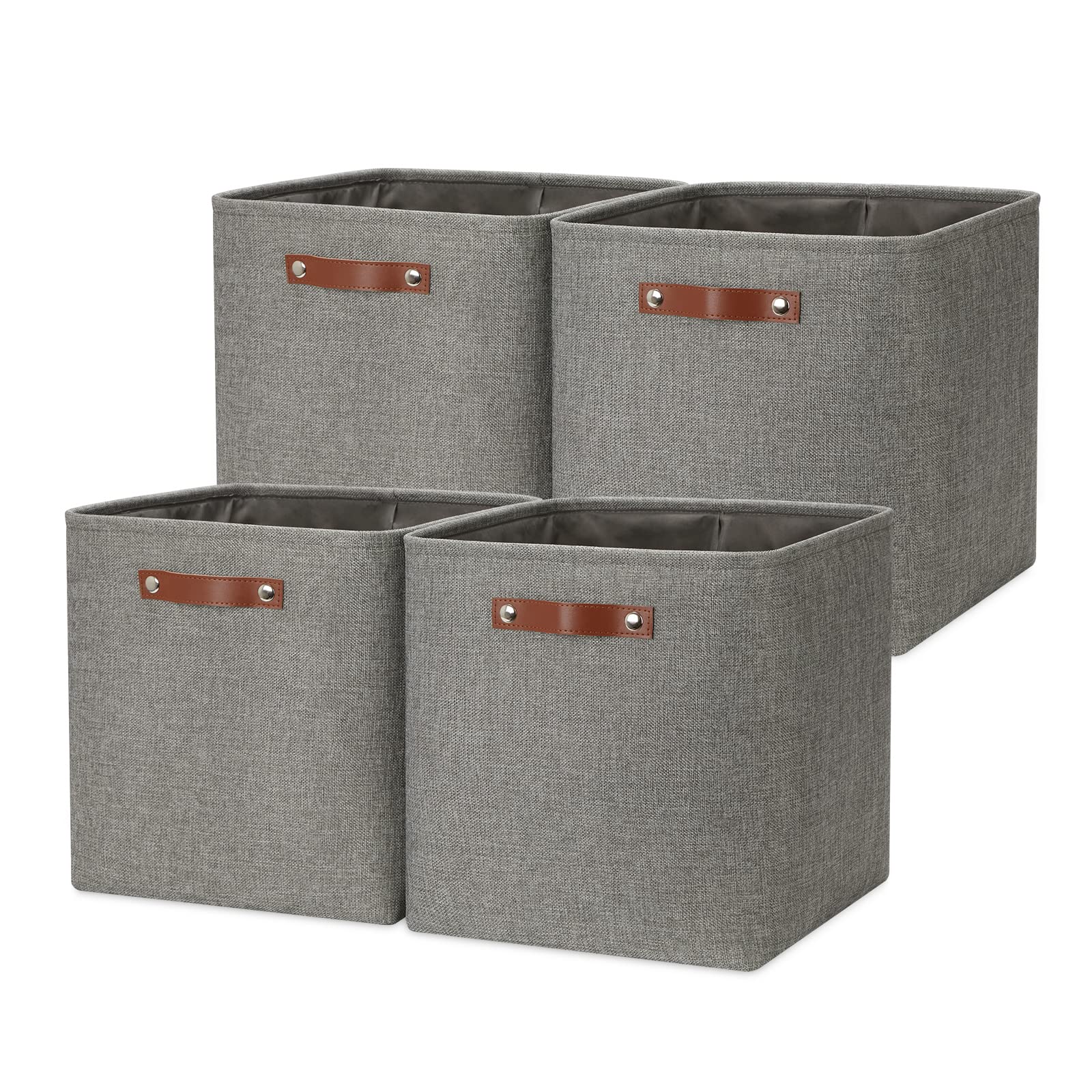 DULLEMELO Collapsible Bundle Baskets 2 Narrow Baskets 15"x6"x5.5" + 4 Cube Baskets 13"x13"x13"(Grey)