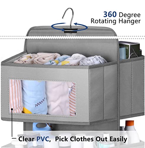 KIMBORA Dual Sided Hanging Closet Organizer and Storage Shelves with 6 Large Clear PVC Pockets Kids Clothes Organizer for Nursery, Camper, RV, Bathroom (Gray)