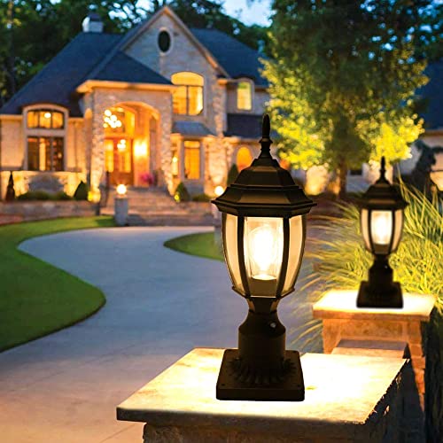Hardwired 120V Dusk to Dawn Outdoor Post Light, Waterproof Aluminum Pole Light Fixture with Pier Mount Base, Exterior Lamp Post Lantern Head with Clear Glass for Garden Yard Patio Pathway (6 Inch)