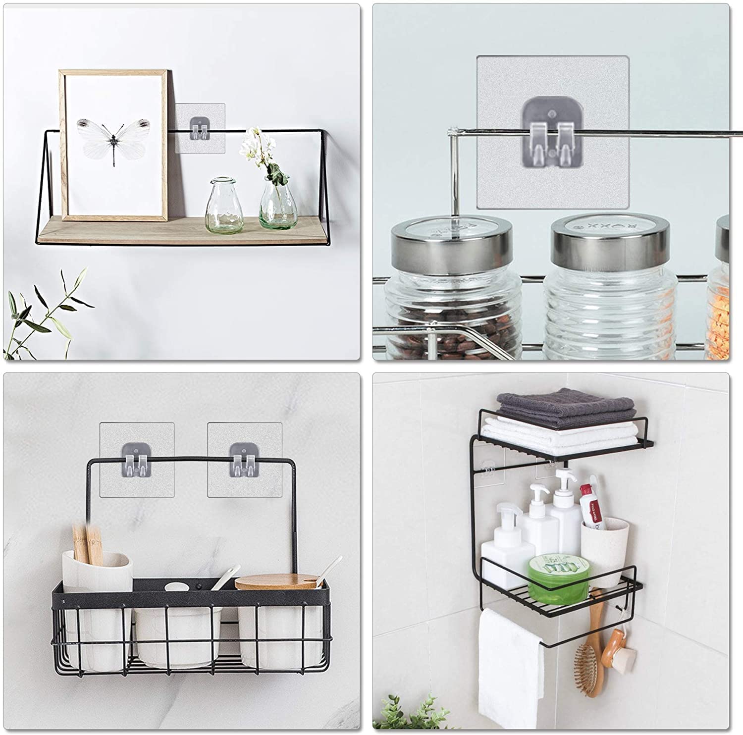 Ibuz.in Bathroom Shelf Adhesive Hooks Sticker Strong Hooks for Shower Caddy Basket Double Claw Wall Hooks Sticker for Kitchen Bathroom (7 x 7 cm) Pack of 8Pcs (8, Gold)