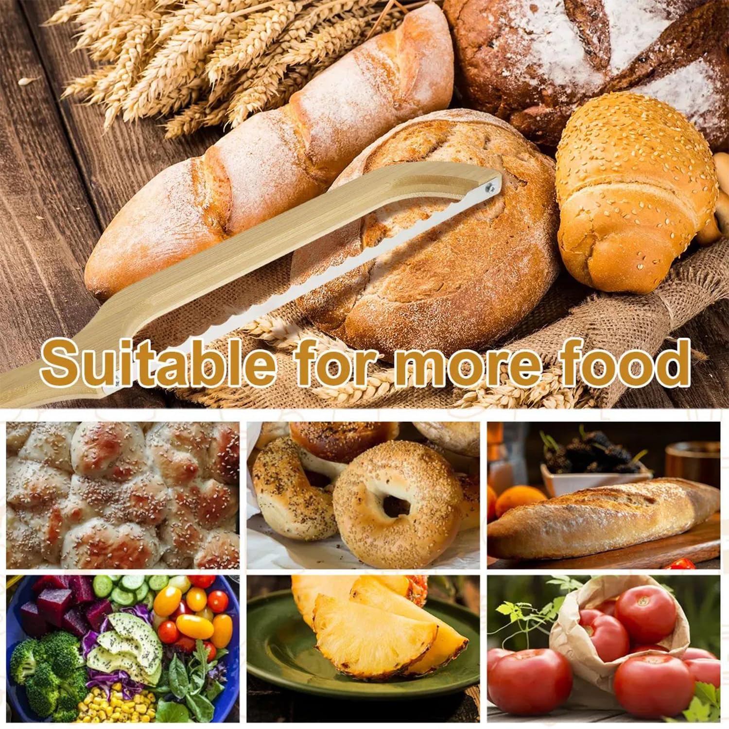 MINIFISH Bread Knife with Bread Scoring Tool for Homemade Bread, 16" Sourdough Bread Knife, Wooden & Stainless Steel Serrated Bread Slicer - Effortless Slicing for Perfect Portions