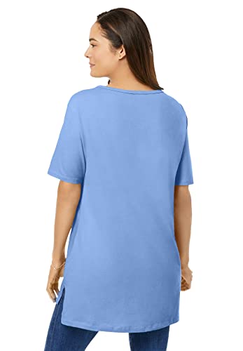 Woman Within Women's Plus Size Perfect Short-Sleeve Boatneck Tunic - 2X, Pink