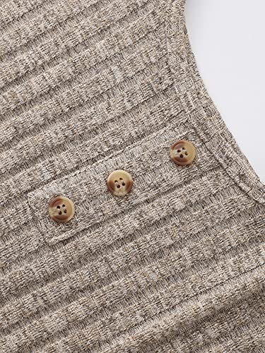 SheIn Women's 2 Piece Sleeveless Button Crop Tank Tops and Shorts Lounge Set Khaki Medium