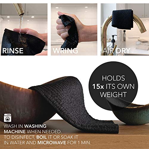 SCANDISH Black Swedish Dishcloths for Kitchen - Set of 3 Swedish Dish Cloths | Swedish Dish Towels Made in Sweden | Reusable, Compostable Black Dishcloths for Kitchen