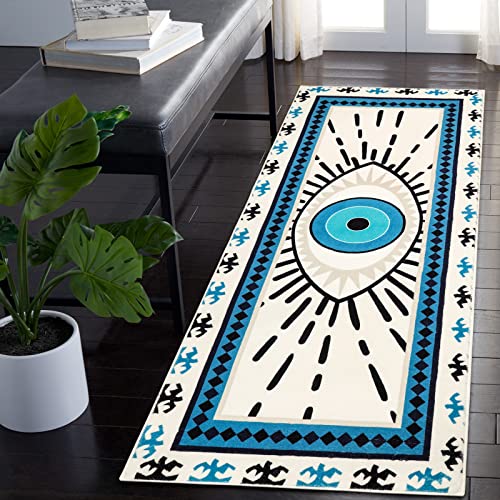 HAOCOO Evil Eye Runner Rug 2’x 5’ Non-Slip Washable Kitchen Area Rug Boho Chic Distressed Tribal Decorative Soft Velvet Creative Floor Carpet Bath Rug for Bedroom Living Room Entryway Hallway