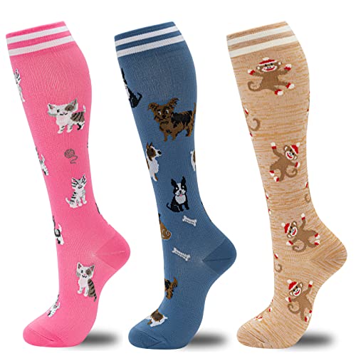 fenglaoda Compression Socks for Women Men 3 Pairs Graduated Compression Support Circulation Socks for Nurses