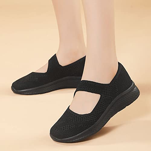 FASDNENDYS Womens Shoes Solid Color Casual Shoes Woven Hollow Breathable Fashion Flat Slip On Womens Sneaker Boots 9 Black