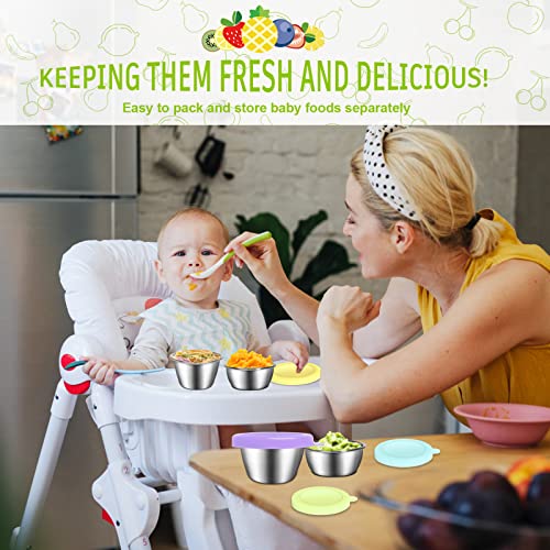 Salad Dressing Container To Go, Small Reusable Condiment Cups Containers with Leakproof Silicone Lids, Stainless Steel Kids Dipping Sauce Cups Food Storage for Lunch Box, Travel, 6 Pack - 1.6oz & 2oz