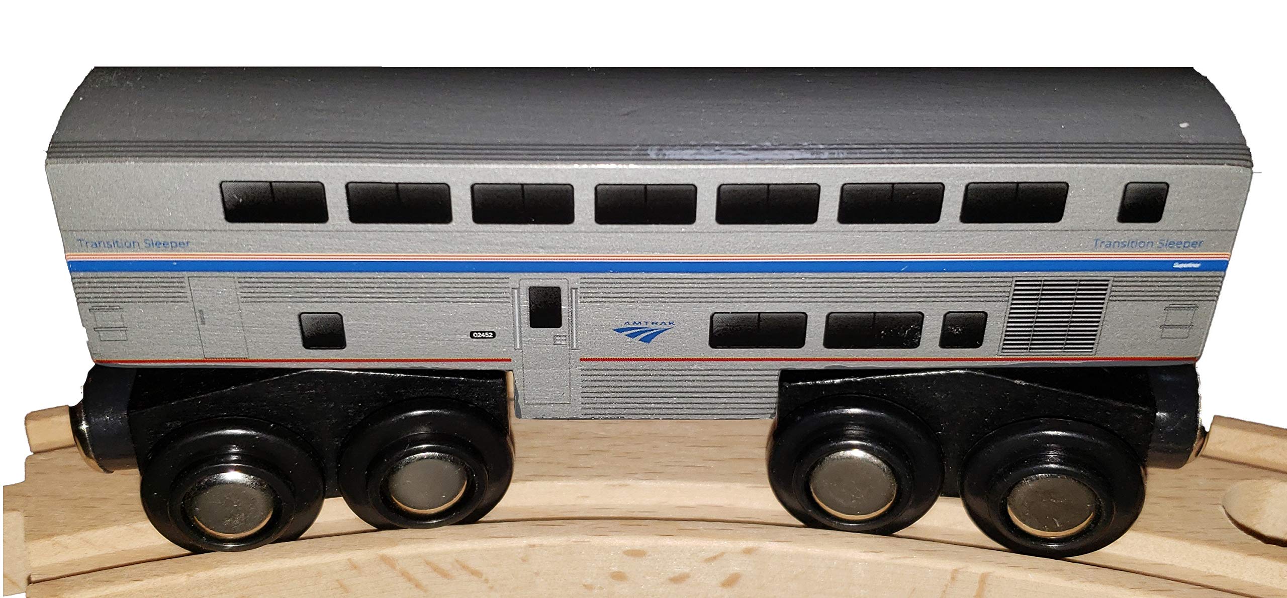 Transitional Sleeper Amtrak Wooden Train Superliner Sleeping Car 4.25 inch Compatible with Other Railroads