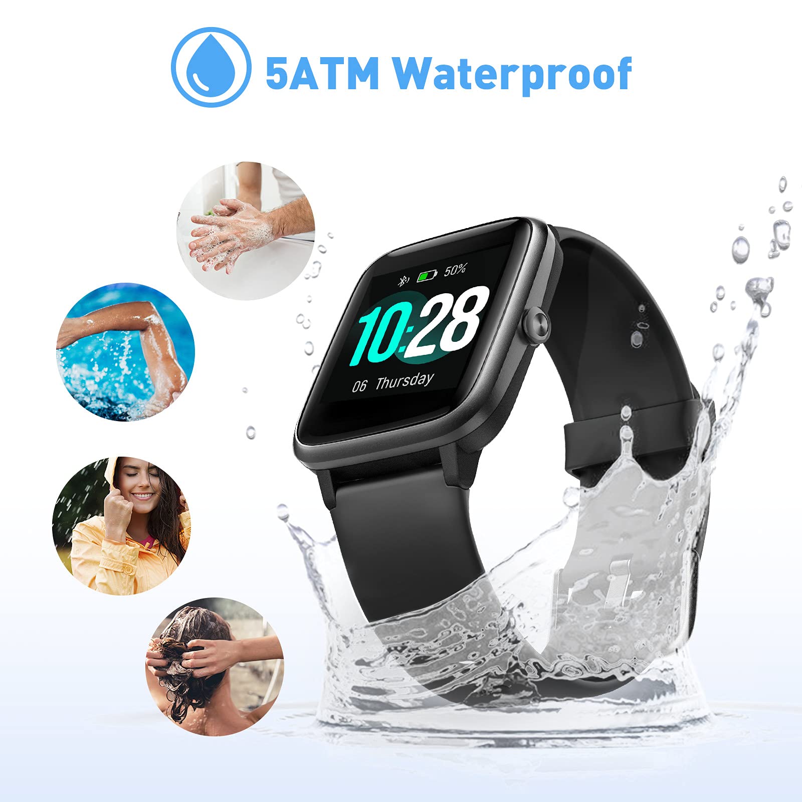HAFURY Android Smart Watch with Watch Band 19mm, Activity Fitness Tracker for Men, Smartwatch & Band, Black
