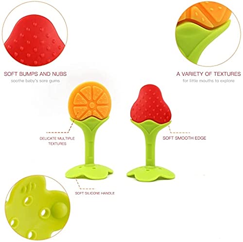 TEKSTAR Baby Teething Toys,Silicone Fruit Shape Teethers, Freezer Safe BPA Free, Soothe Babies Gums Set for Infant and Toddler