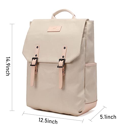 NOL Natural Organic Lifestyle Classic Casual Daypack Backpacks Durable Cotton Leather Vintage Rucksack fit 14 Inch Laptop Bag (Beige)