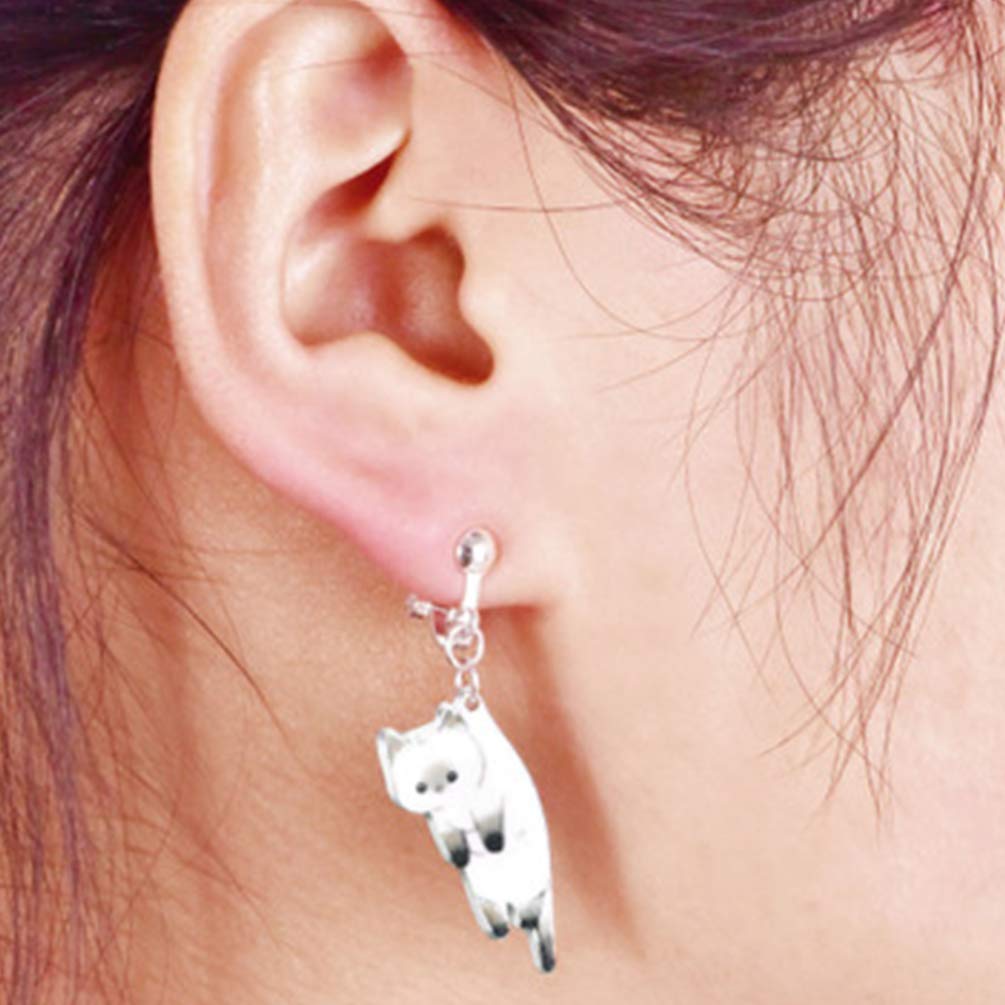 FENICAL Cat Ear Pendant Cute Clip On Earrings Without Piercing Eardrops or Women Ladies