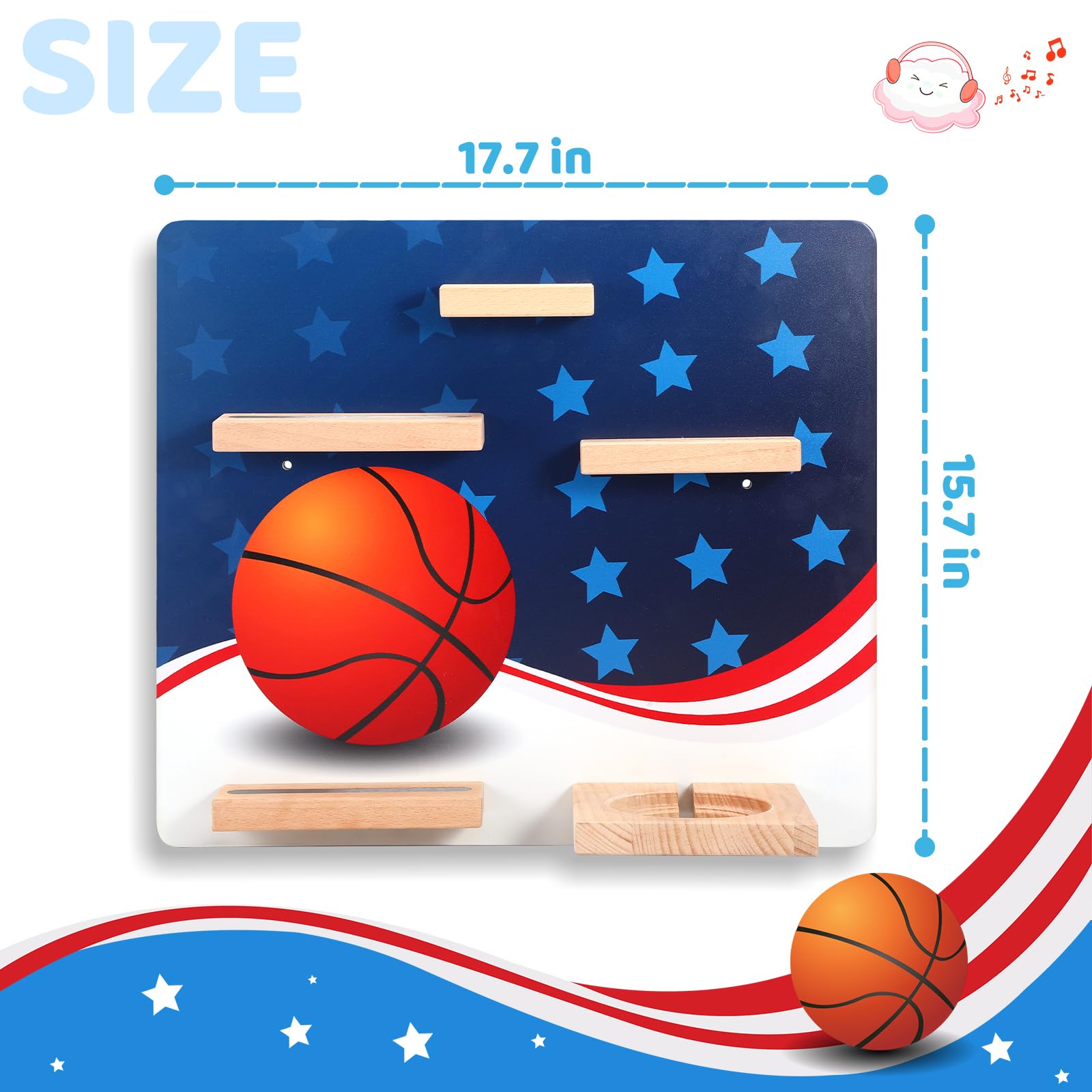 MIOGREN Magnetic Wooden Floating Shelf -with for Toniebox Starter Set(Compatible) Kids Storage Rack,for Toniebox,Headphones,Charging Station and Tonie Figures.(Sun)