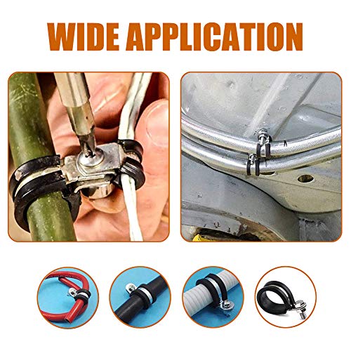 ISPINNER 36pcs 3/8 Inch Stainless Steel Cable Clamp, Rubber Cushioned Insulated Clamp, Metal Clamp, Tube Holder for Tube, Pipe or Wire Cord Installation (3/8 Inch)