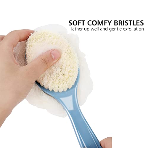 Shower Body Brush with Bristles and Loofah,Back Scrubber Bath Mesh Sponge with Curved Long Handle for Skin Exfoliating Bath, Massage Bristles Suitable for Wet or Dry, Men and Women (Black)