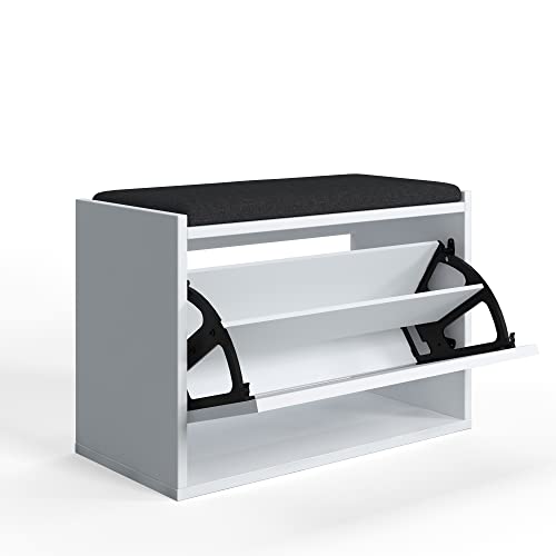 Ruumstore Tona Shoe Cabinet, 1 Flip Drawer Shoe Storage with Padded Seat Cushion