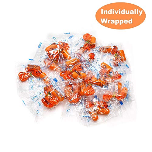 Foam Corded Ear Plugs 100 Pair - Soft NRR 32dB Noise Cancelling Sound Blocking Disposable Orange for Sleeping Snoring Noise Hearing Protection Construction Shooting Range Sports Mowing Woodworking