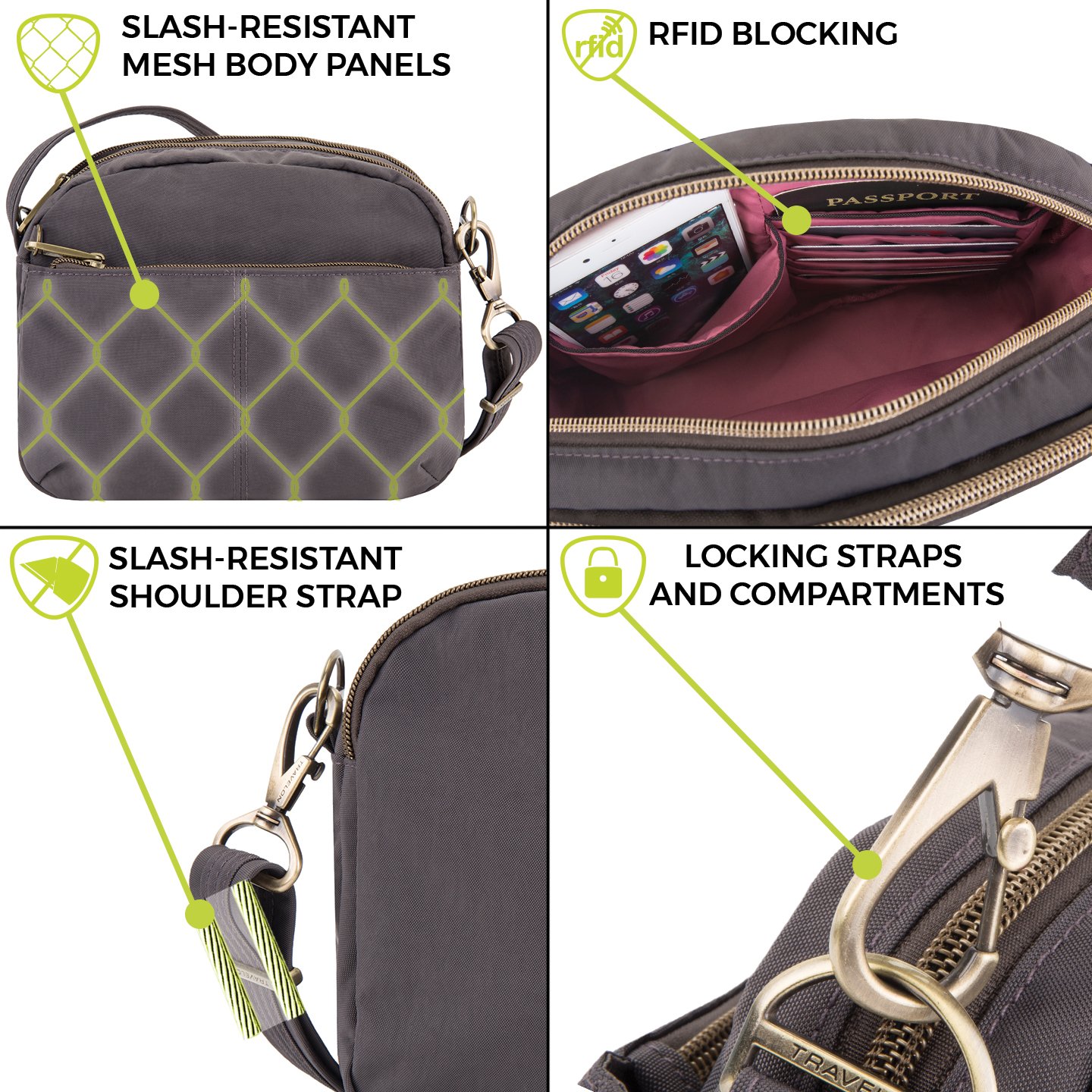 Travelon Anti-theft Signature E/W Shoulder Bag, Ocean