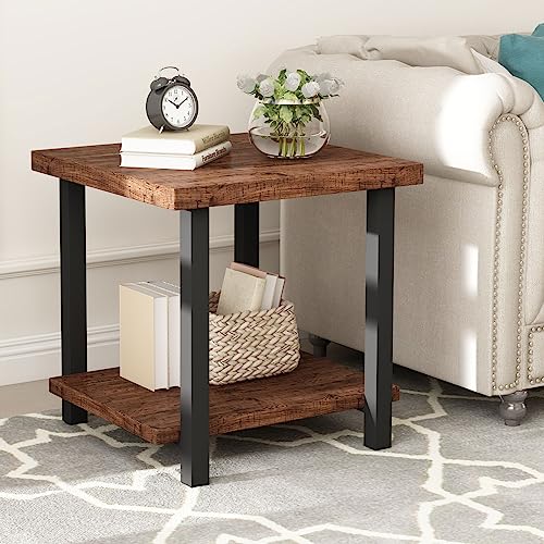 OIOG 2-Tier End Table with Storage Shelf, Rustic Accent End Table for Living Room, Nightstand for Bedroom, Living Room Side Table, Vintage Brown Finish