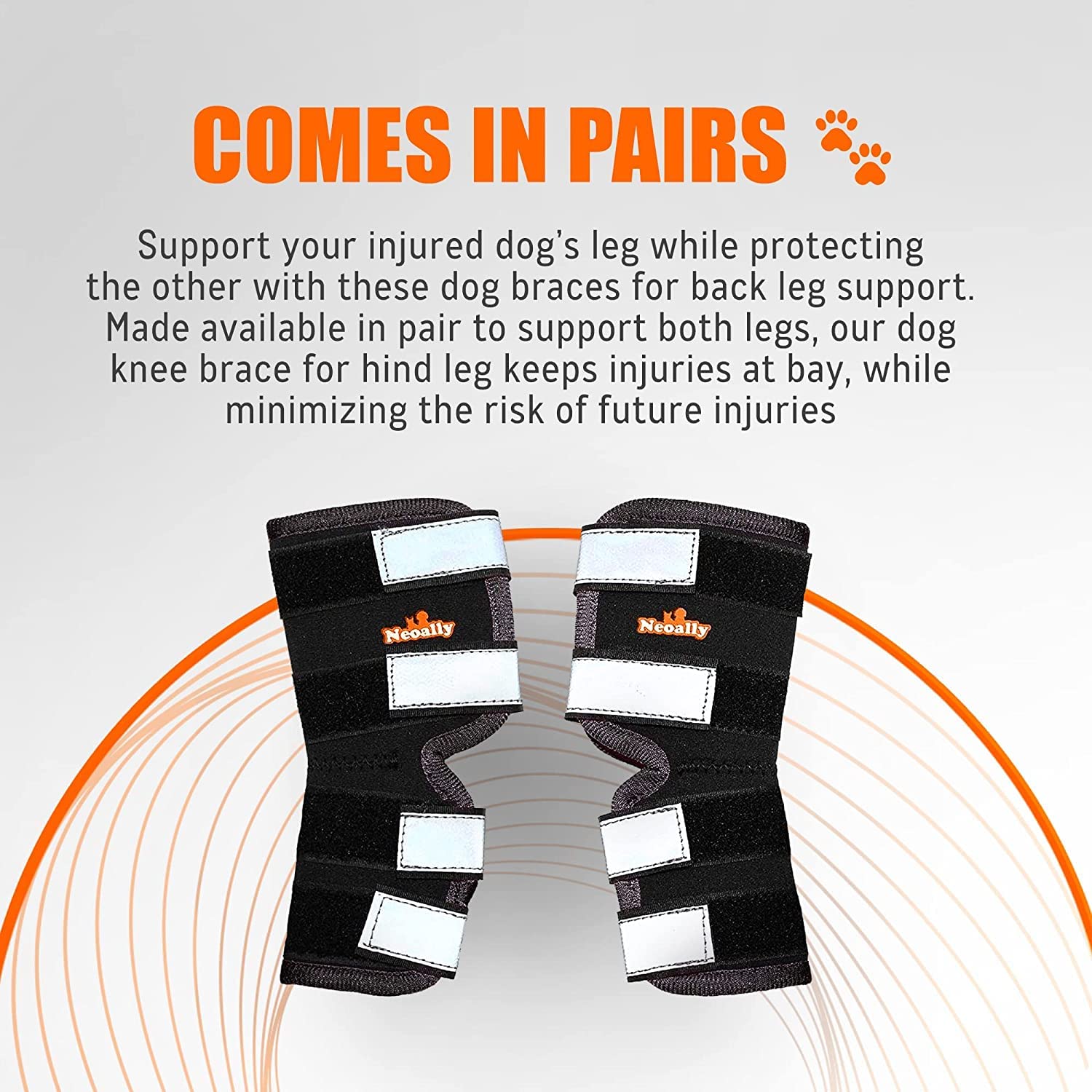 NeoAlly Pair Dog Rear Leg Brace Canine Rear Hock Joint Support with Safety Reflective Straps for Joint Injury and Sprain Protection, Wound Healing and Loss of Stability from Arthritis (M Pair)