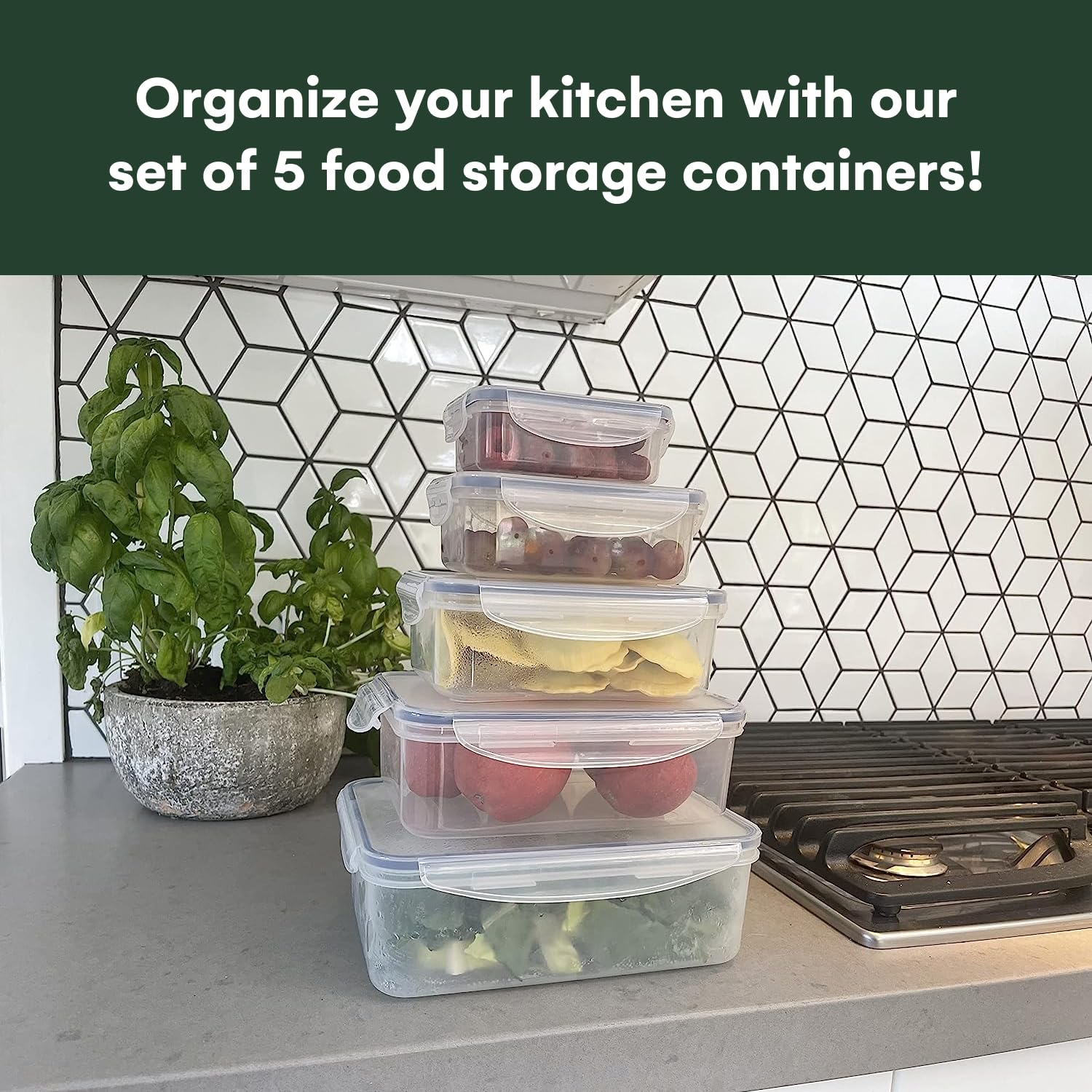 Dawhud Direct VP Fresh Food Storage Airtight Nested Containers with Locking Lids (Set of 5)