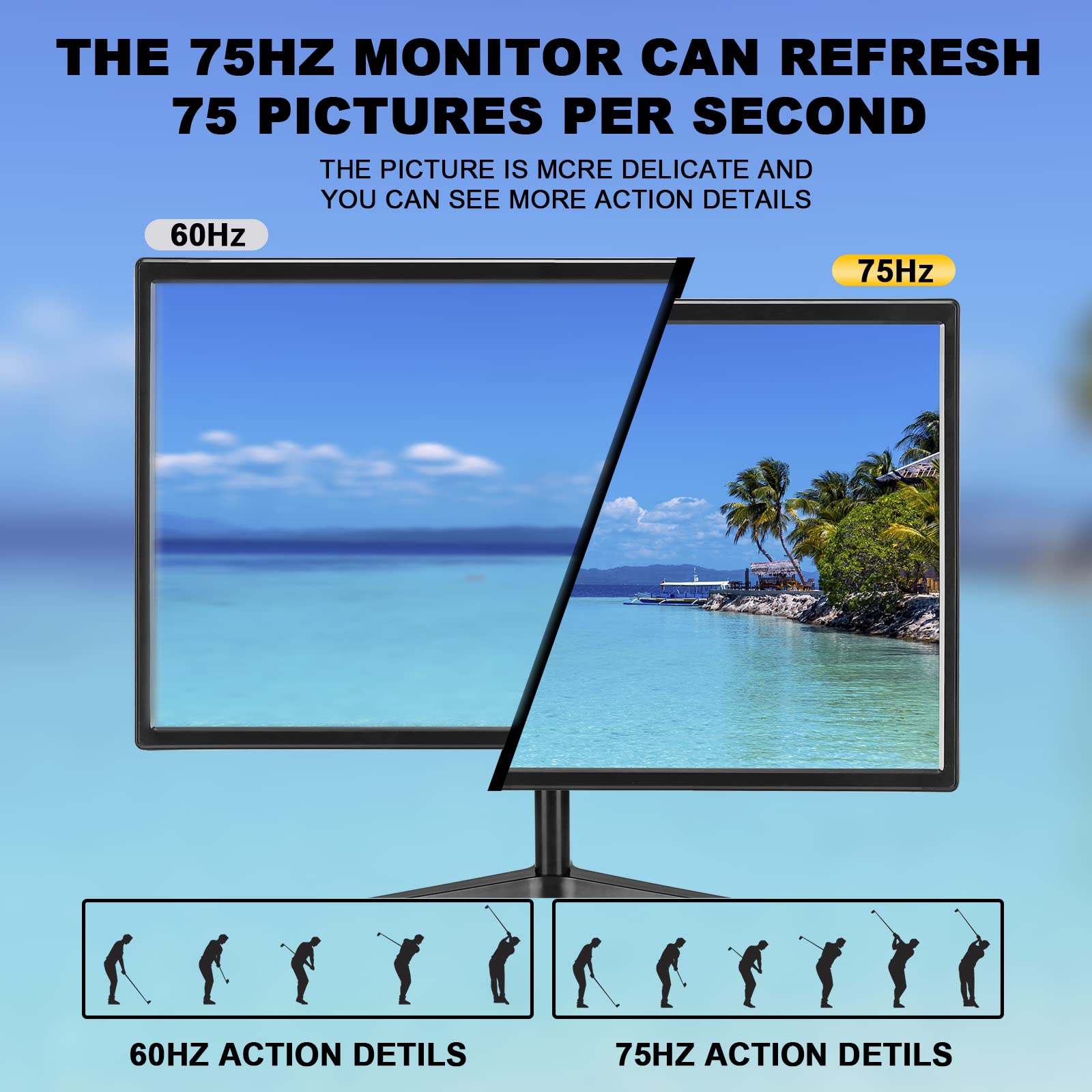 JOOPNE 24 inch Computer Monitor 1920 * 1080P Full HD 75Hz VESA Support HDMI 2.0 VGA,Black