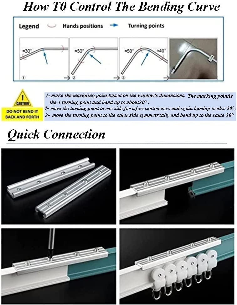 Shower Curtain Track Living Room Double Rods Curtain Track, Flexible Curved RV Bendable Track System Ceiling Or Wall Mount Bendable Curtain Rail For Living Room Bedroom Ceiling Track Set (Color : Wal
