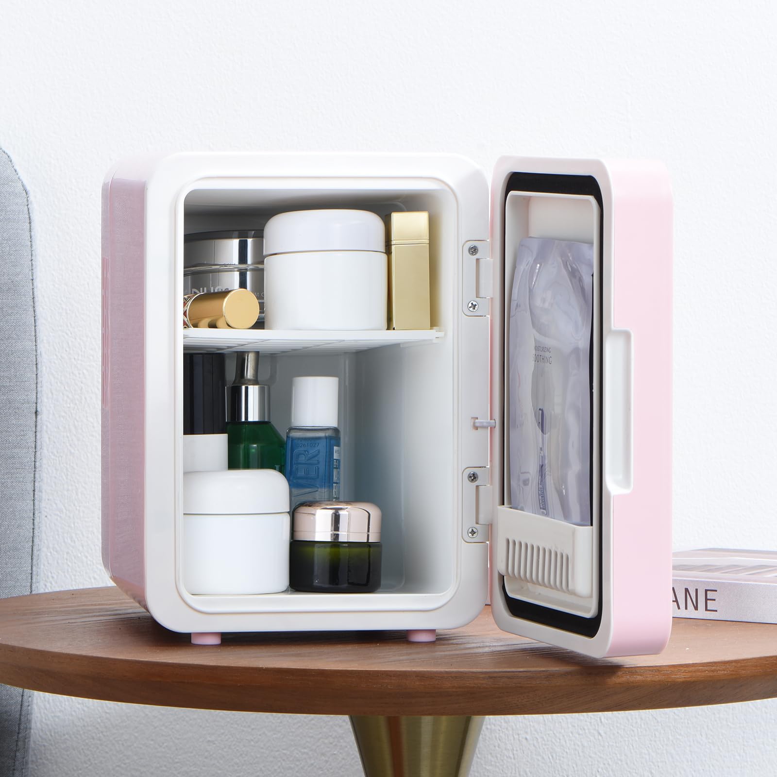 Iceblue Skincare Fridge with Dimmable LED Light Mirror, 4L Compact Makeup Fridge for Bedroom, Car, Office & Dorm, 4A Cooling Core, Pink Mini Fridge for Beauty Essentials & Beverages(Pink)
