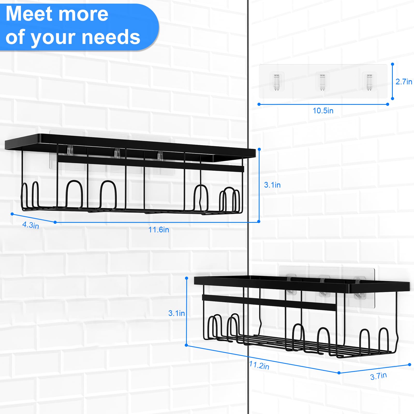 MayDiary Shower Caddy, 2-Pack Adhesive Shower Organizer for Bathroom Storage,Stainless Steel Bathroom Shower Shelves,Bathroom Organizers (Black2-two)