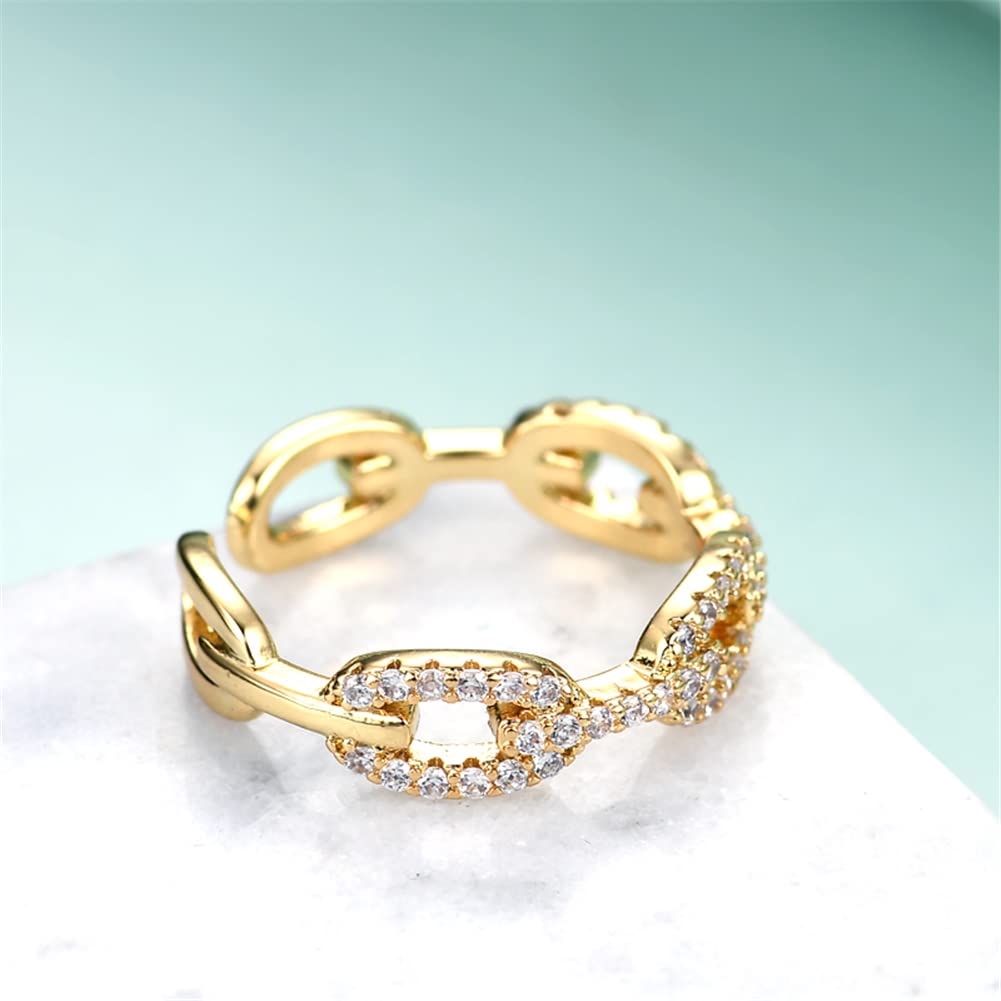 Flower Valley 18K Gold Plated Chain Link Ring Simple Stacking Band Open Rings for Women Adjustable