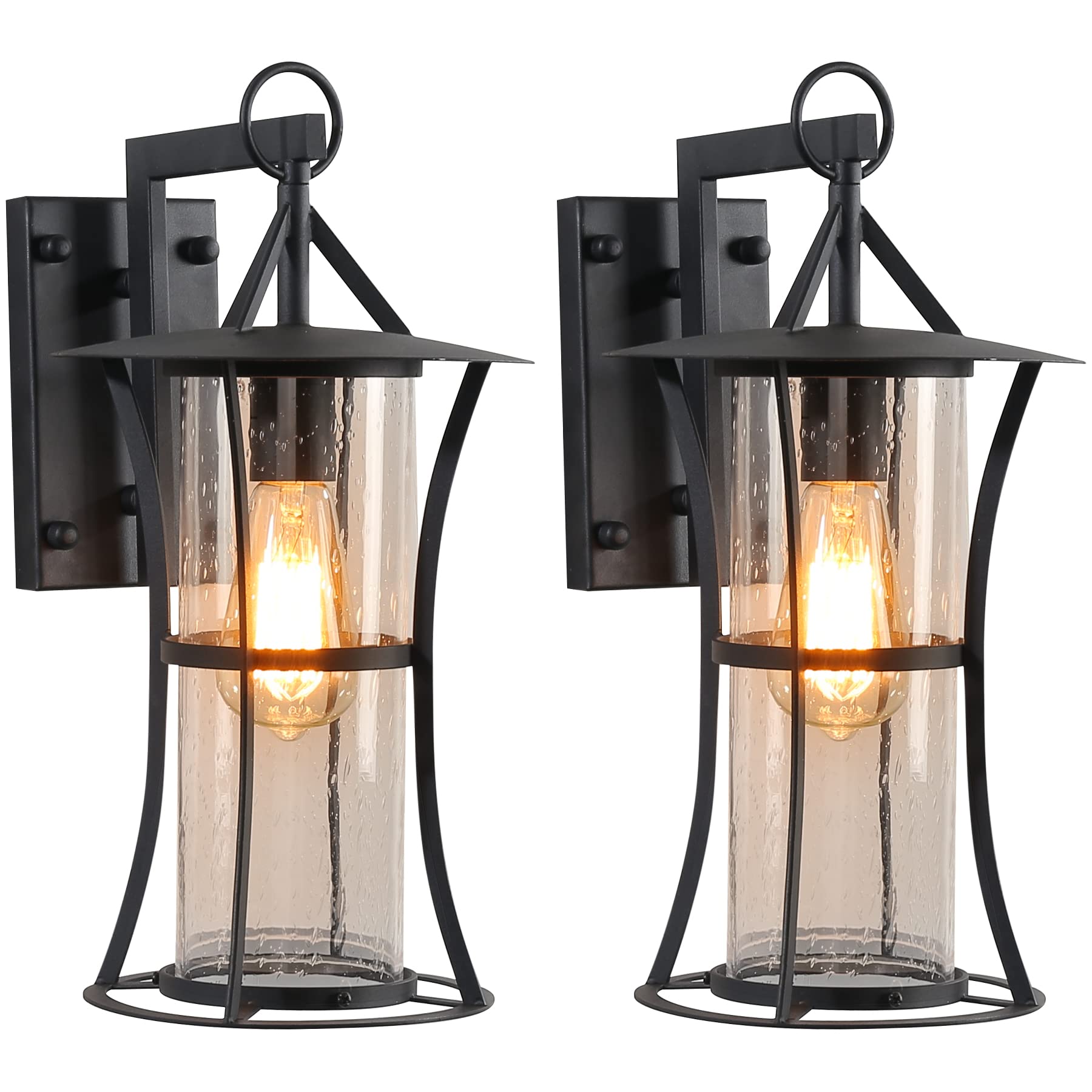 tewei Outdoor Wall Light Fixtures Wall Mount Porch Light with E26 Base Socket IP65 Waterproof Clear Seed Glass Exterior Sconces Lantern lamp for Porch Patio Garage 2 Pack