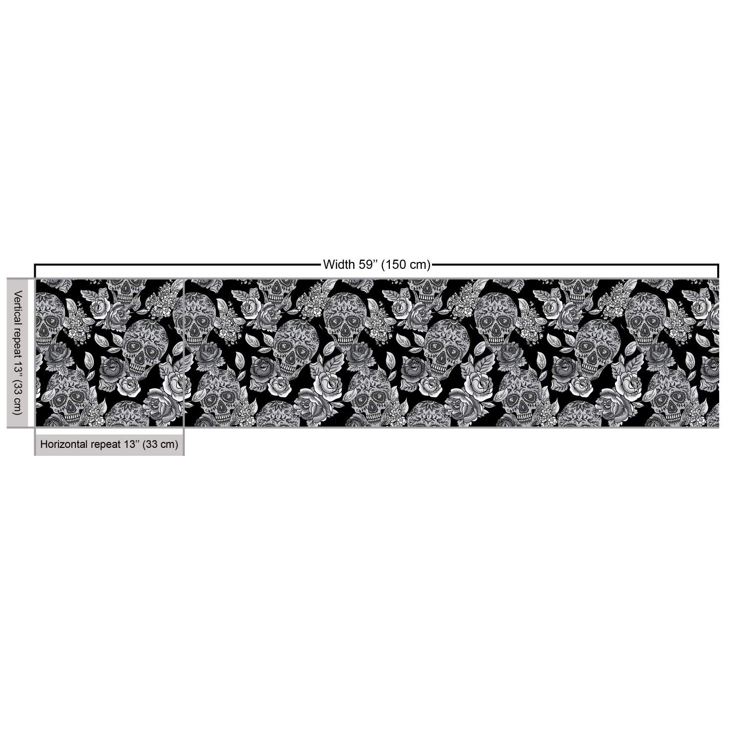 Lunarable Gothic Fabric by The Yard, Composition of Skeleton Skull Heads and Flowers Dark and Scary Details, Decorative Fabric for Upholstery and Home Accents, 1 Yard, Grey Charcoal