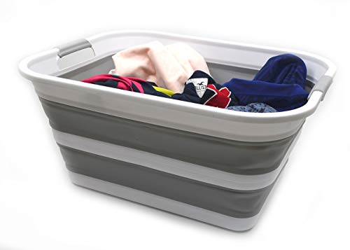 SAMMART 42L Collapsible Plastic Laundry Basket - Foldable Pop Up Storage Container/Organizer - Portable Washing Tub - Space Saving Hamper/Basket (Grey, 1)