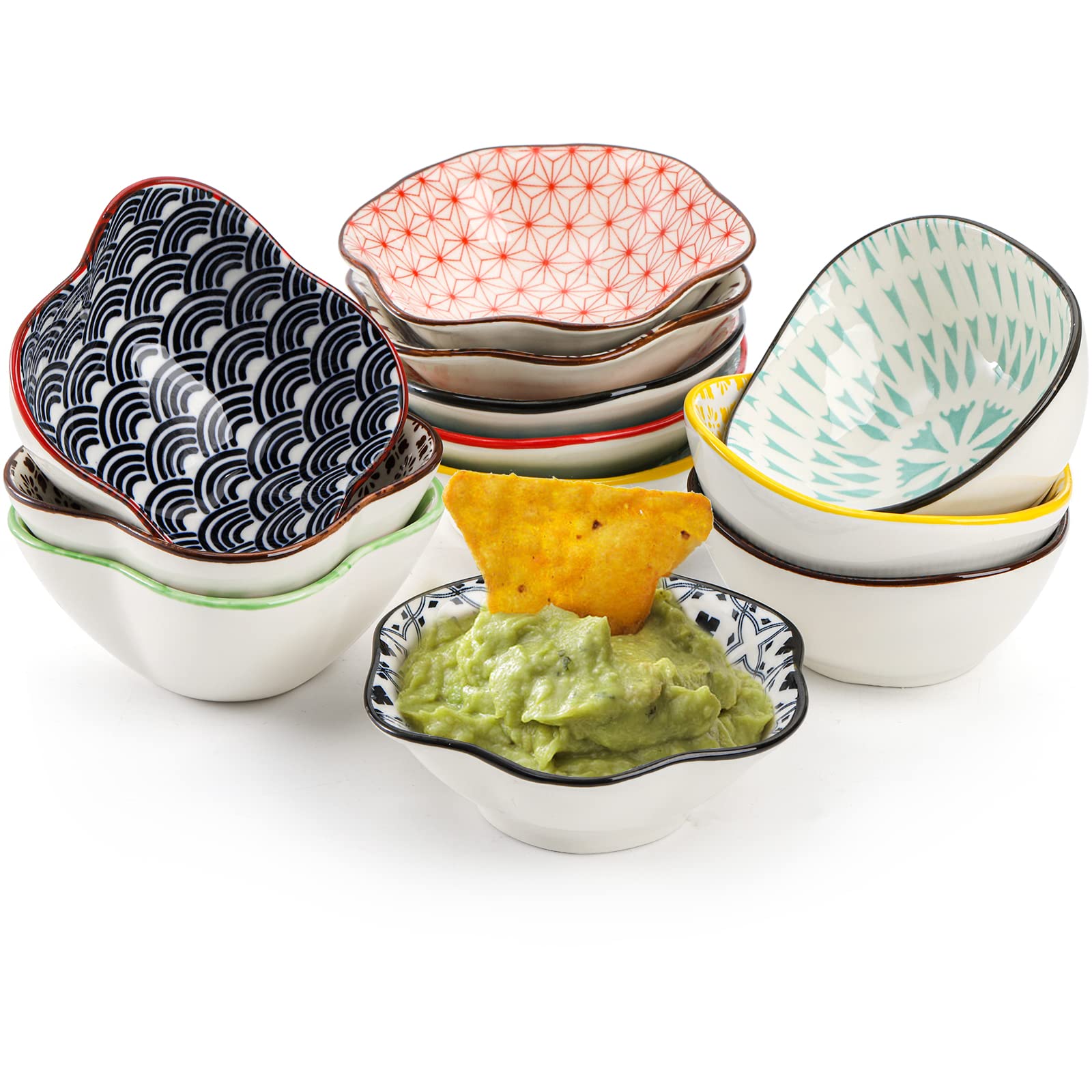 Frcctre Set of 12 Ceramic Dipping Sauce Bowls, 3 Oz Porcelain Pinch Bowls Soy Sauce Dish Set, Small Prep Bowls Condiments Dishes Side Dishes for Sauce Ketchup Appetizer Condiment BBQ
