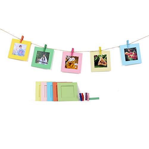 Ngaantyun Creative Wall Decor Hanging Film Frame for Fujifilm Instax Square SQ6/SQ10 Camera Share SP-3 Printer Films - Pack of 10pcs with String & Wooden Clips