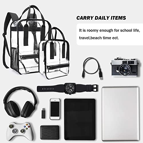 mommore Heavy Duty Clear Backpack Durable See Through Bookbags for Work, 16β Transparent Large Backpack, Black