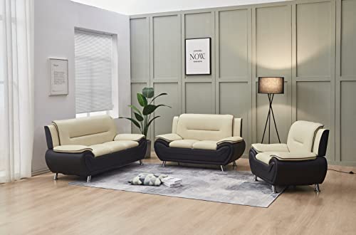 Kingway Faux Leather Living Room Sofas, 6 SEAT, Beige/Black