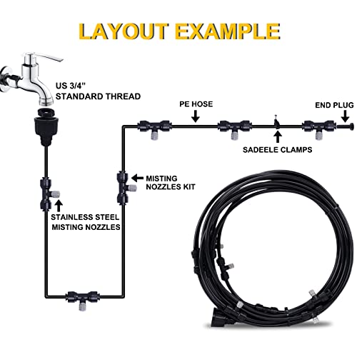 Fogland Outdoor Misting System: Portable Misting System 32.8FT Misting Cooling System with 10pcs 0.016" Orifice Thread Stainless Steel Misting Nozzle for Patio Fan Umbrella