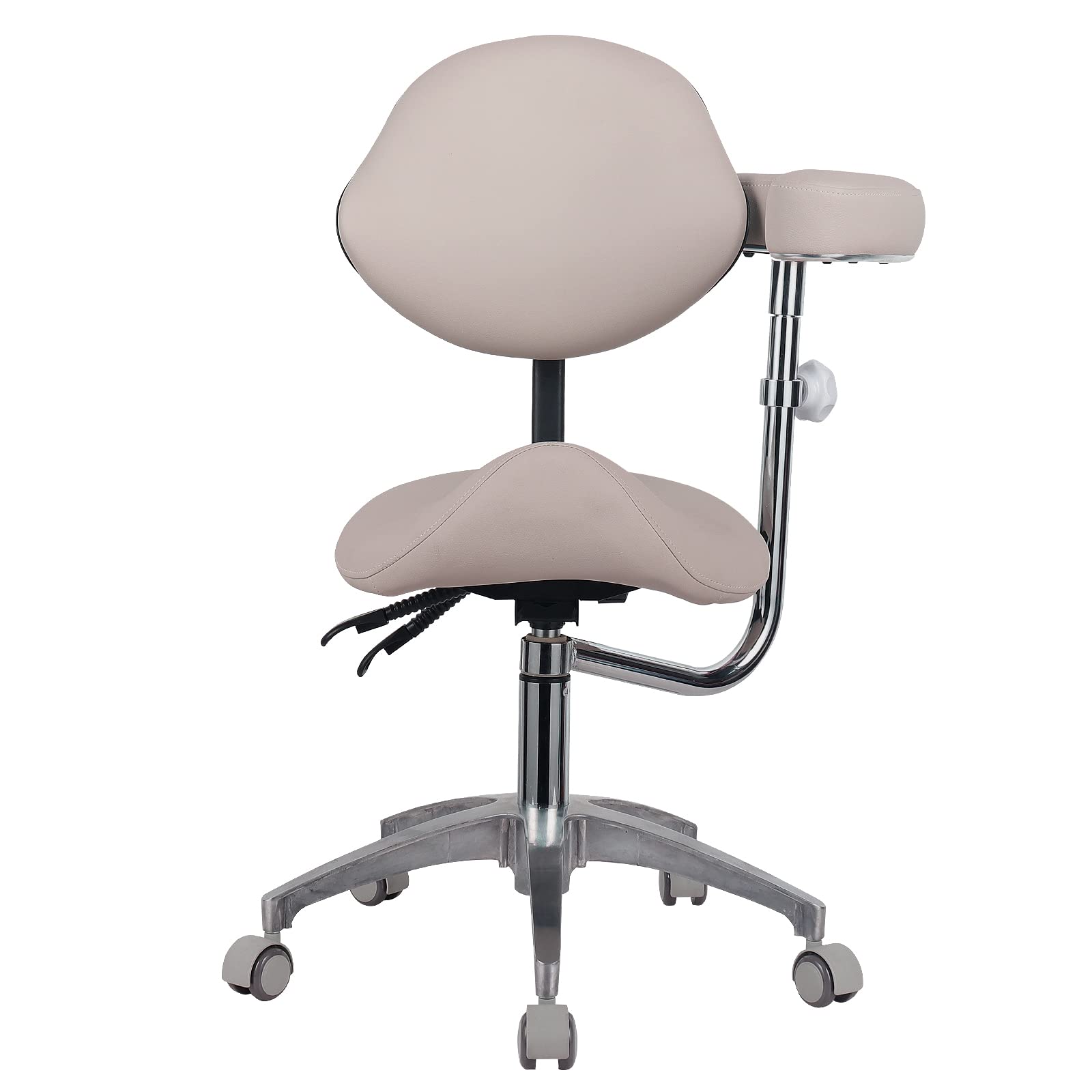 Hydraulic Swivel Dental Assistant Saddle Stool with Armrest, Height Adjustable Dentist Chair with Backrest for Dental Office Salon (GREY)