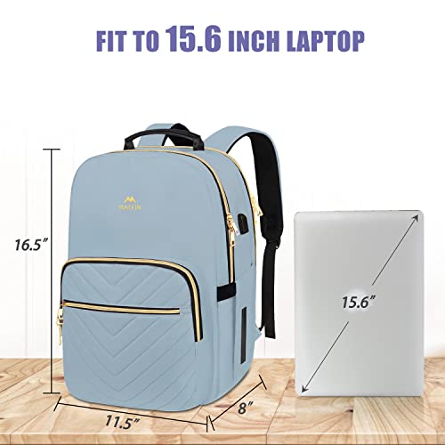 MATEIN 15.6 Laptop Backpack, Quilted Cute Slim Backpacks for Women with Luggage Strap & Leather Handle, Lightweight Fashion Travel Computer Bag Padded Durable Casual Daypack for Office, Business, Blue
