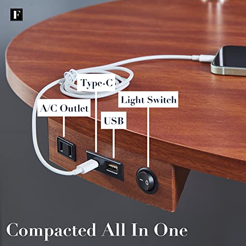 FENLO Future 39" Mid Century Desk for Home Office, Office Desk with USB Charging Station, Mid Century Modern Desk with Wireless Charging, USB, and USB-C Ports, Walnut