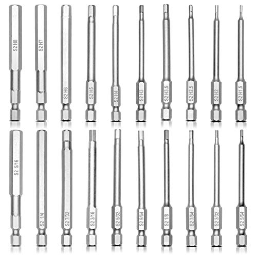InPower Hex Head Allen Wrench Drill Bit Set 20PC (10pc Metric & 10pc SAE), S2 Steel Magnetic Screwdriver Bit Set, 3" Long Hex Bit Set with Storage Box.…