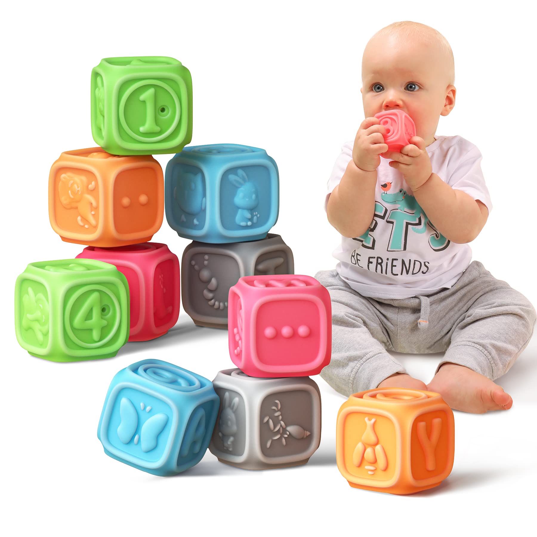 TUMAMA Baby Blocks,Soft Baby Building Blocks for Toddlers,Chewing Toys Educational Baby Bath Toys Play with Numbers, Shapes, Animals,Letters for 0-3 Years