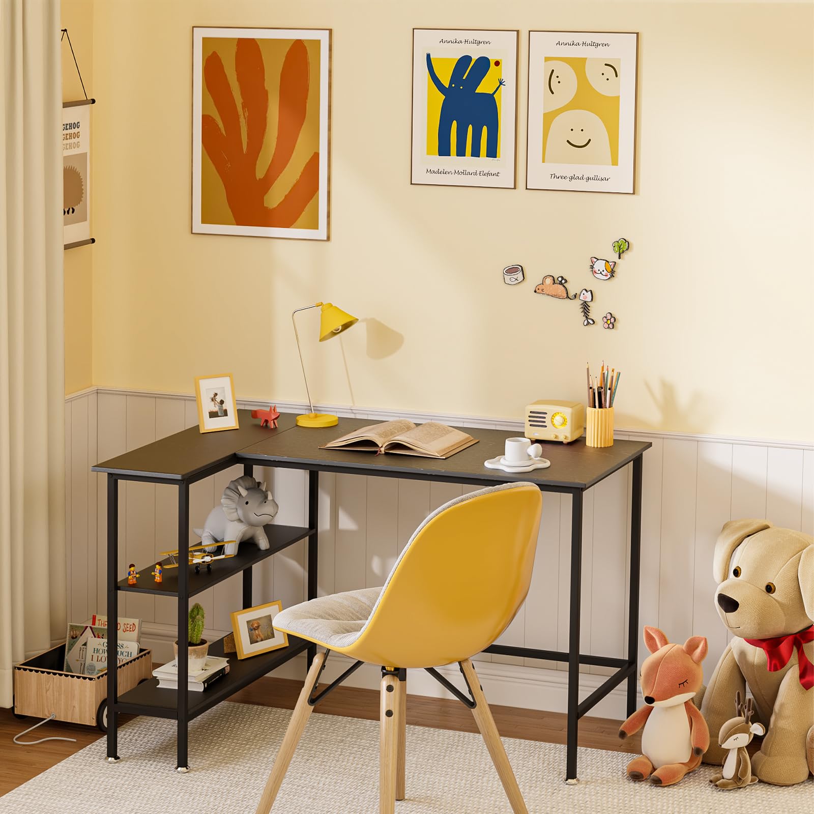 GZSHIYITECH 43" L Shaped Office Desk with Reversible Storage Shelves Can be Used as a Game Desk or Computer Desk Modern Design Corner Desk (Black)
